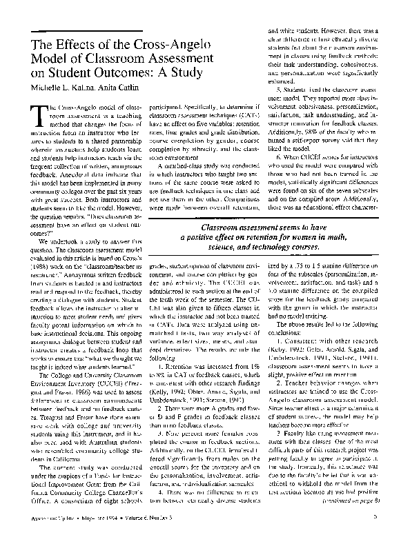 (PDF) The effects of the cross-angelo model of classroom assessment on ...