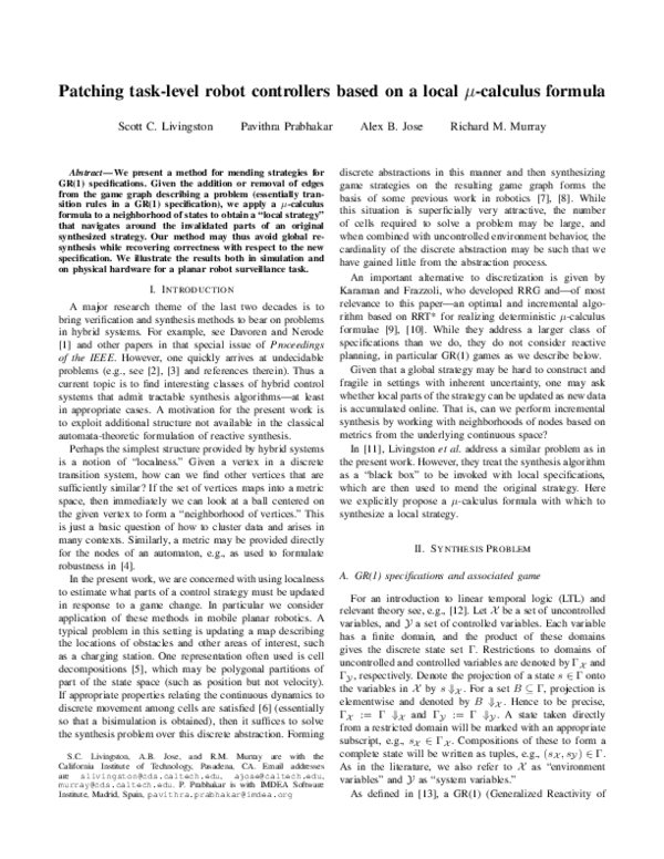 (PDF) Patching task-level robot controllers based on a local μ-calculus formula