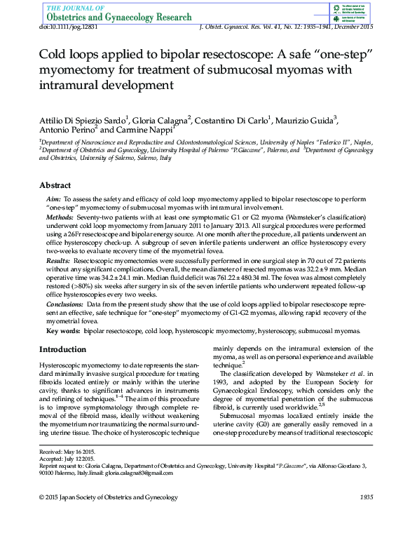 (PDF) Cold loops applied to bipolar resectoscope: A safe "one-step ...