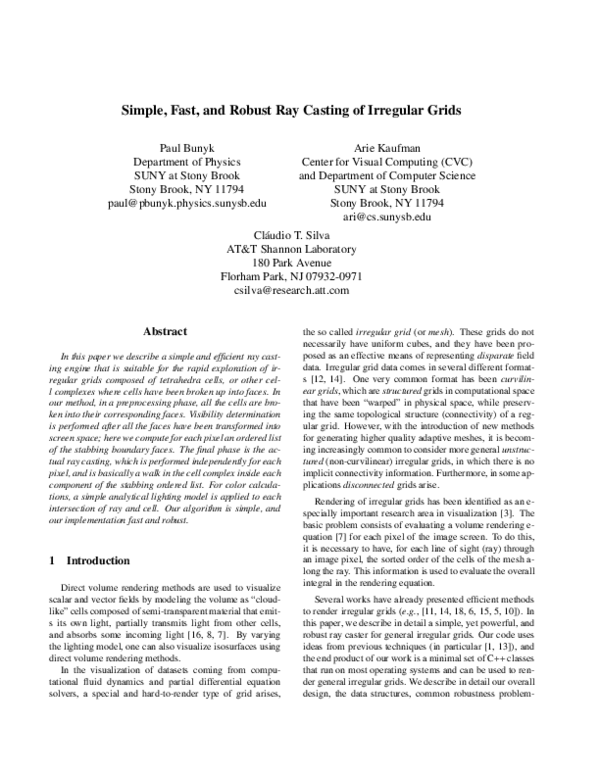 (PDF) Simple, Fast, and Robust Ray Casting of Irregular Grids