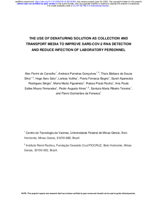 (PDF) The Use of Denaturing Solution as Collection and Transport Media ...
