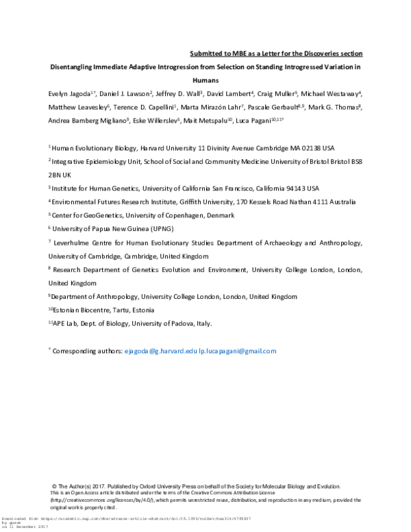 (PDF) Disentangling Immediate Adaptive Introgression from Selection on ...