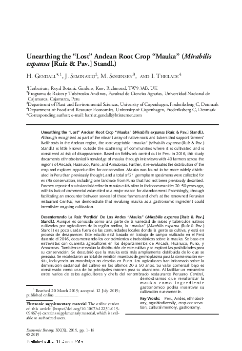 (PDF) Unearthing the “Lost” Andean Root Crop “Mauka” (Mirabilis expansa ...