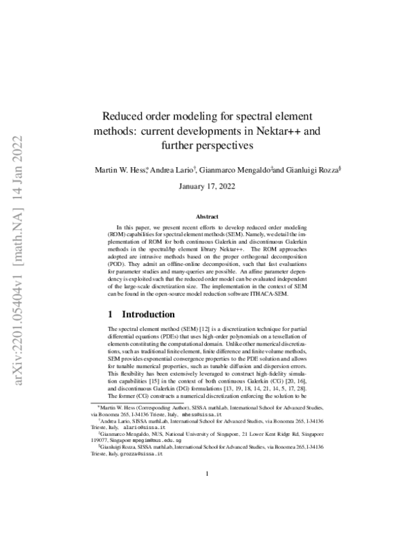Pdf Reduced Order Modeling For Spectral Element Methods Current Developments In Nektar And
