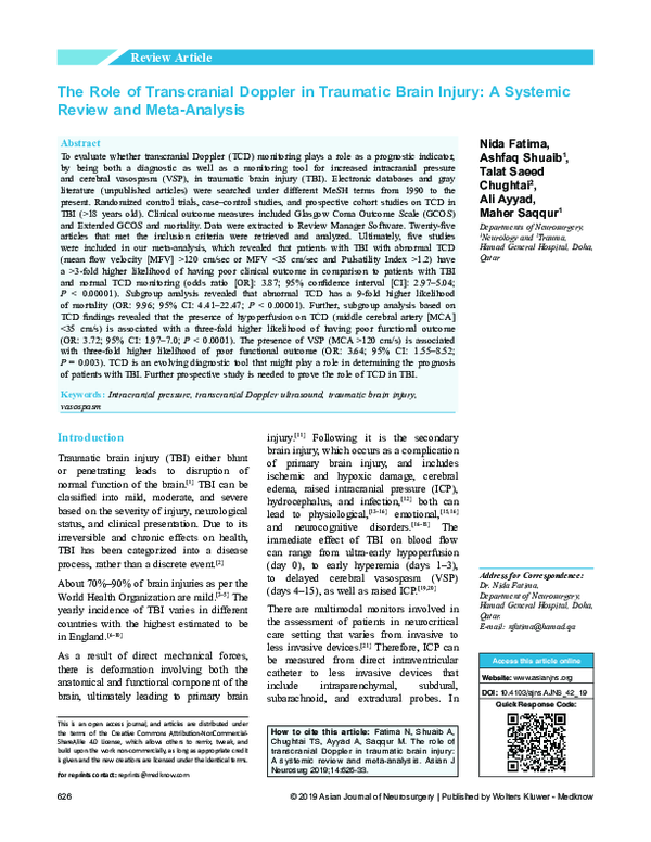 (PDF) The role of transcranial doppler in traumatic brain injury: A ...
