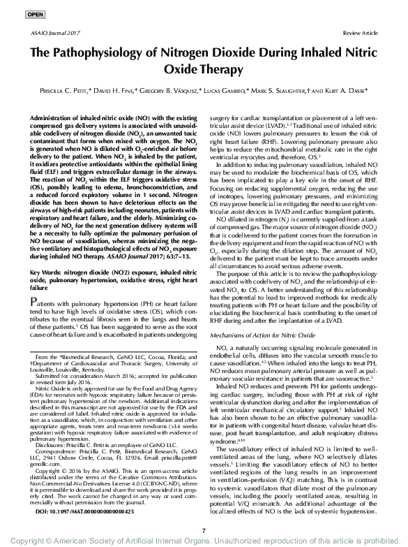 (PDF) The Pathophysiology of Nitrogen Dioxide during Inhaled Nitric ...