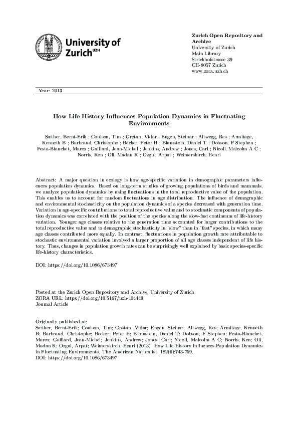 (PDF) How Life History Influences Population Dynamics in Fluctuating ...