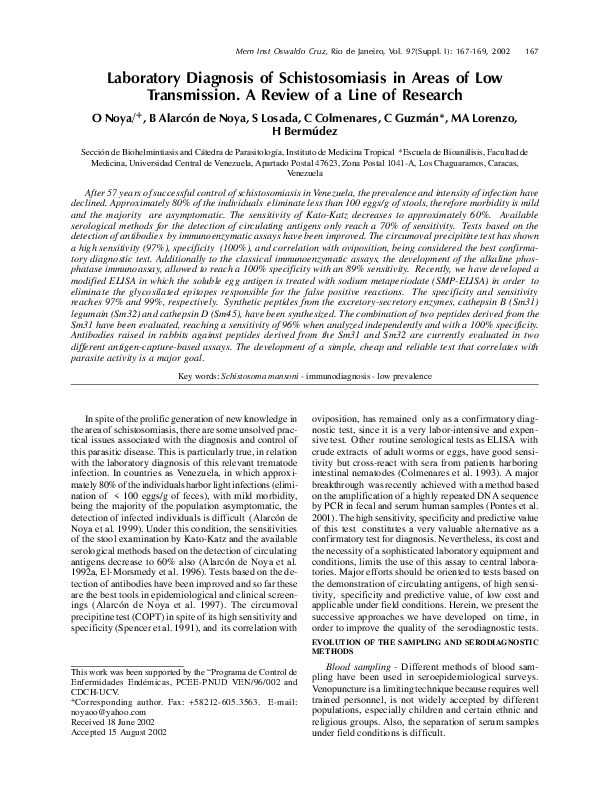 (PDF) Laboratory diagnosis of Schistosomiasis in areas of low ...