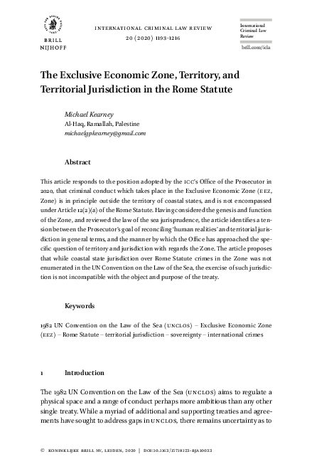 (PDF) The Exclusive Economic Zone, Territory, and Territorial ...
