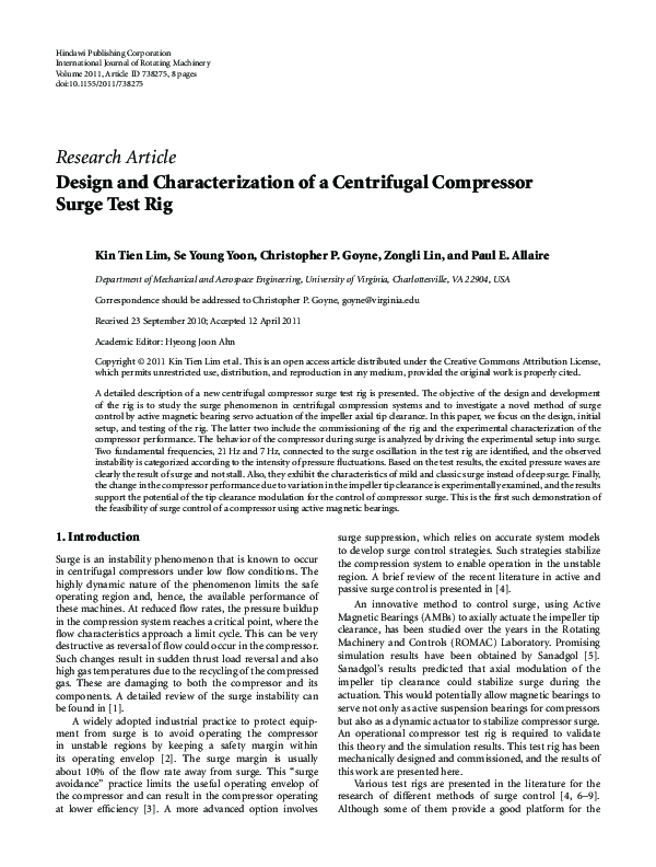 (PDF) Design and Characterization of a Centrifugal Compressor Surge ...