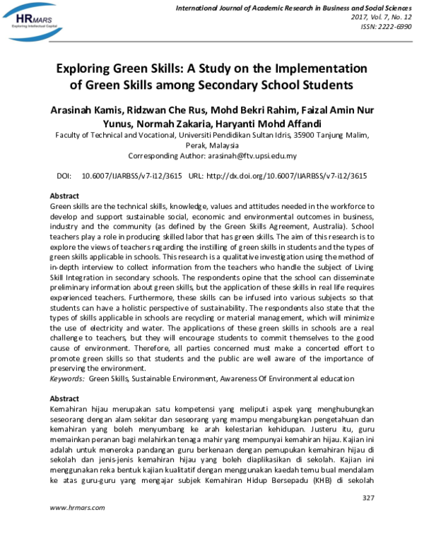 (PDF) Exploring Green Skills: A Study on the Implementation of Green ...