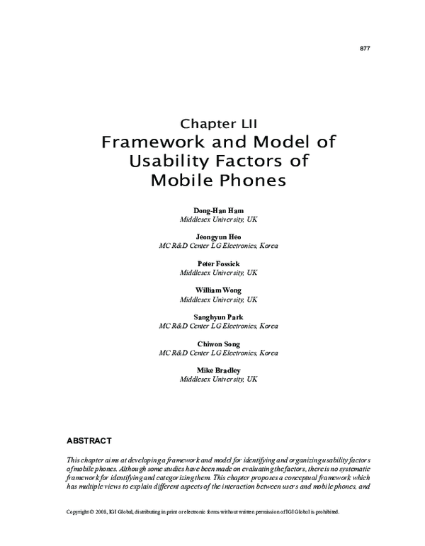 Pdf Framework And Model Of Usability Factors Of Mobile Phones