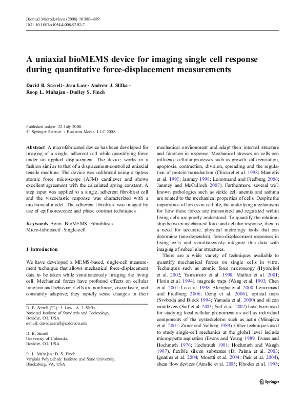 (PDF) A uniaxial bioMEMS device for imaging single cell response during ...