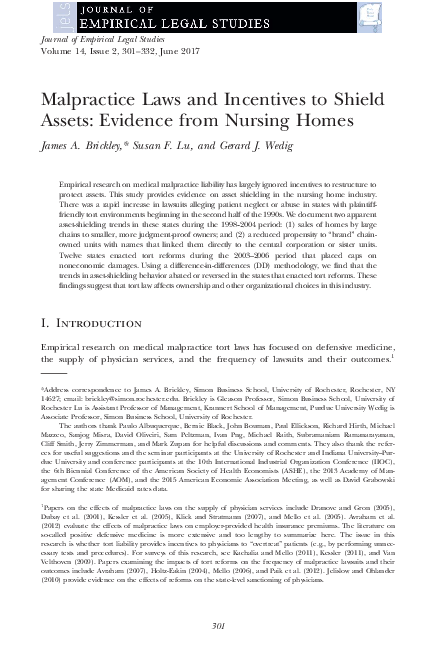 (PDF) Malpractice Laws and Incentives to Shield Assets: Evidence from ...