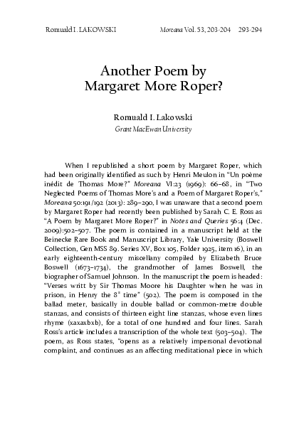 (PDF) Another Poem by Margaret More Roper?