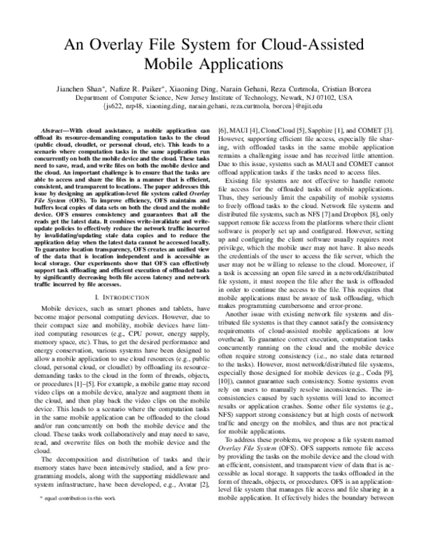 (PDF) An Overlay File System for cloud-assisted mobile applications