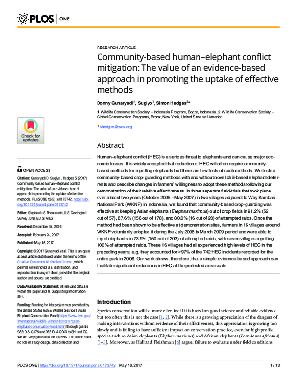 (PDF) Community-based human–elephant conflict mitigation: The value of an evidence-based ...