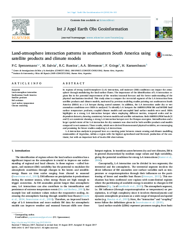 (PDF) Land-atmosphere interaction patterns in southeastern South America using satellite ...