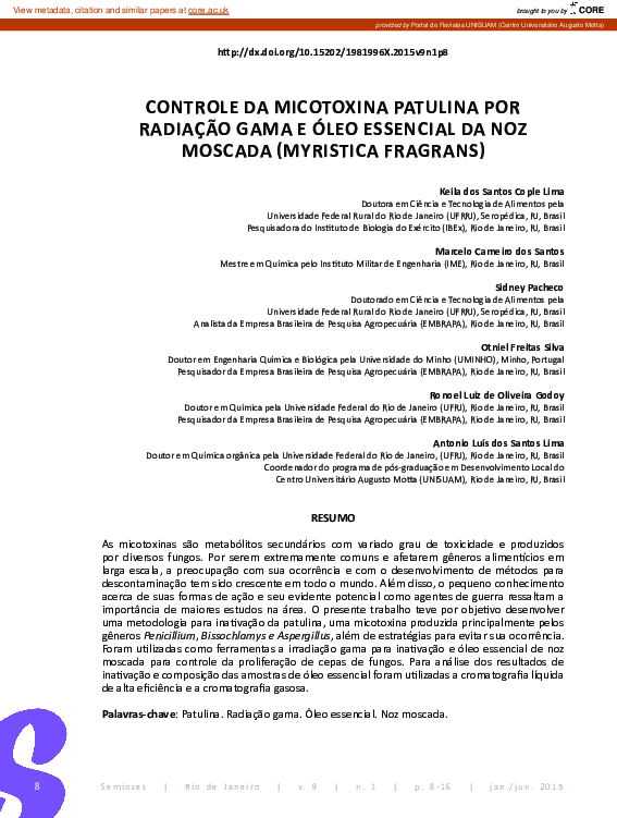 (PDF) Controle Da Micotoxina Patulina Por Radiação Gama e Óleo ...
