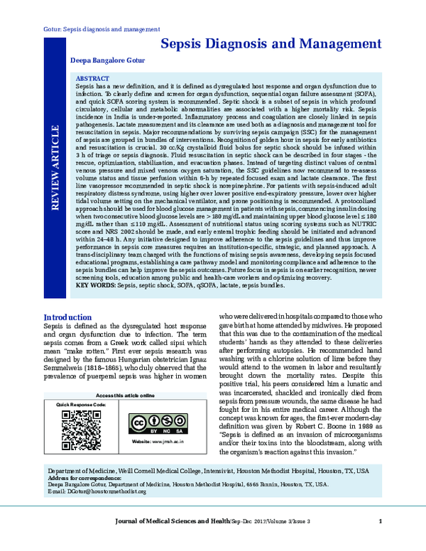 (PDF) Sepsis Diagnosis and Management