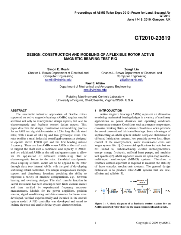 (PDF) Design, Construction, and Modeling of a Flexible Rotor Active ...