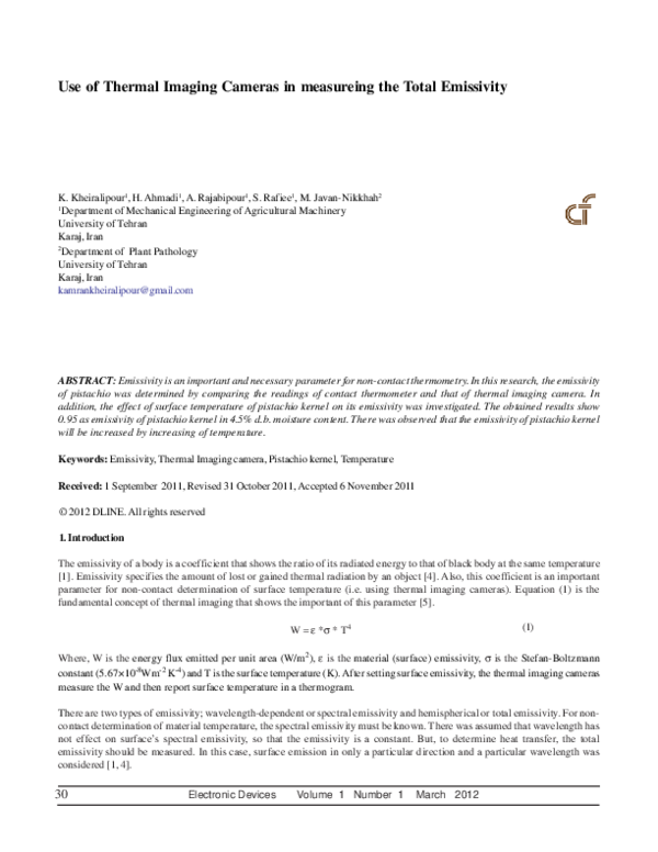 (PDF) Use of Thermal Imaging Cameras in measureing the Total Emissivity