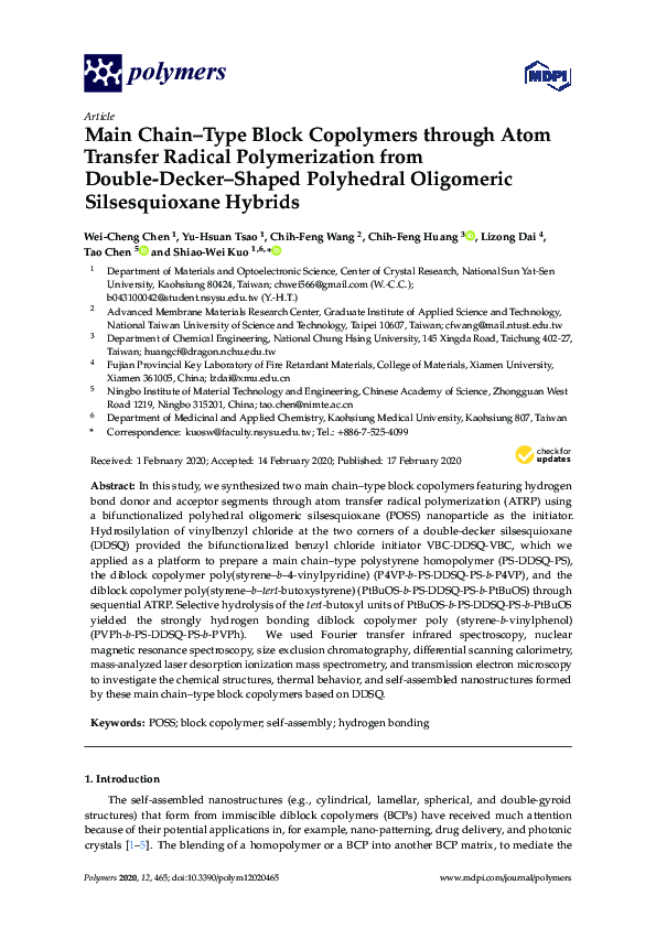 (PDF) Main Chain–Type Block Copolymers through Atom Transfer Radical Polymerization from Double ...
