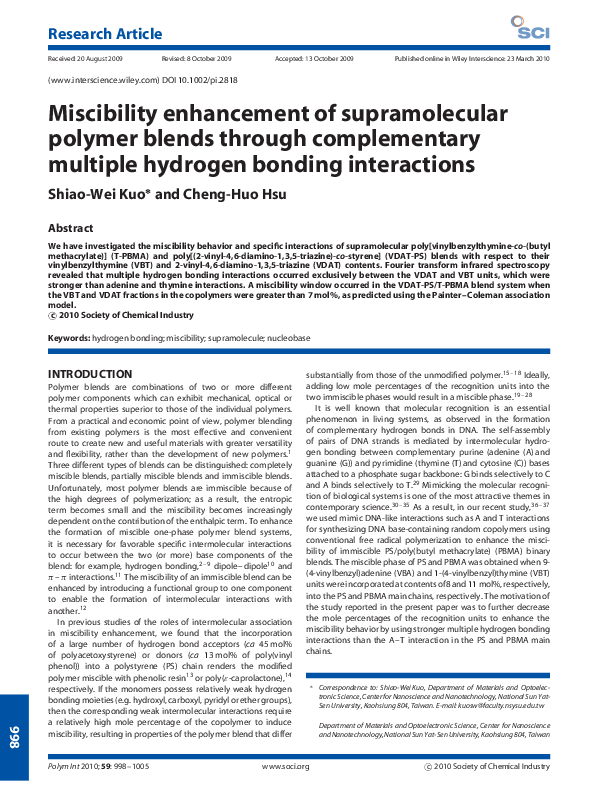 (PDF) Miscibility enhancement of supramolecular polymer blends through ...