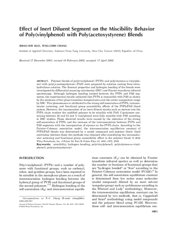 (PDF) Effect of inert diluent segment on the miscibility behavior of ...