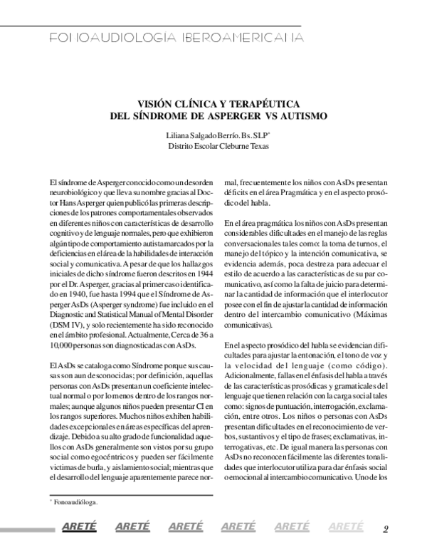 (PDF) Visión Clínica y Terapéutica Del Síndrome De Asperger vs Autismo