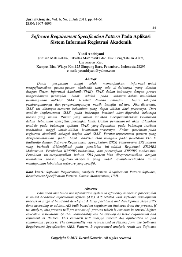 (PDF) Software Requirement Specification Pattern Pada Aplikasi Sistem Informasi Registrasi ...