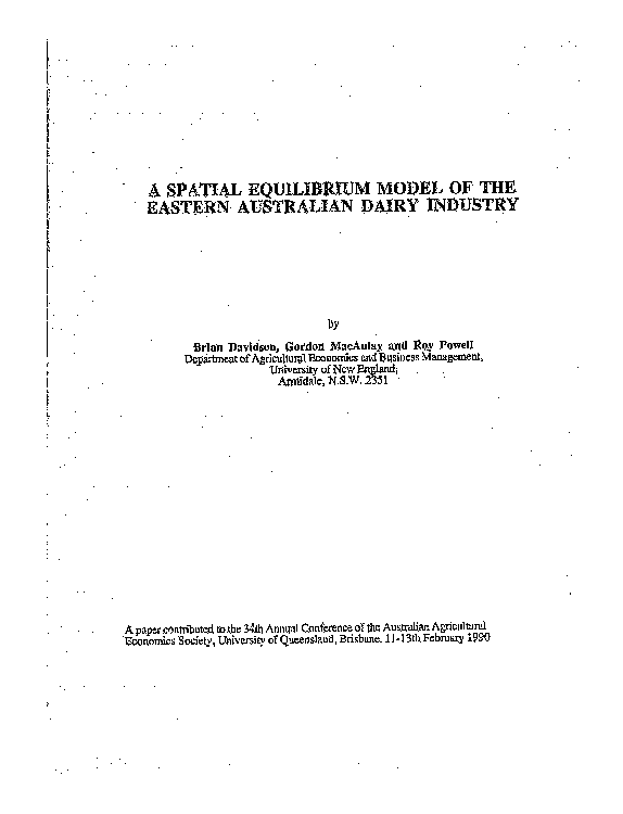 (PDF) A Spatial Equilibrium Model of the Eastern Australian Dairy Industry