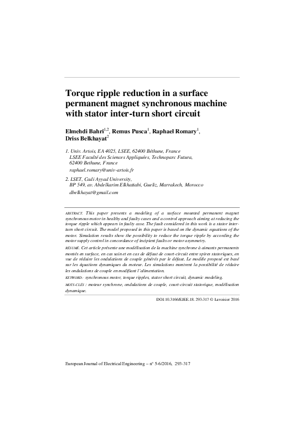 Pdf Torque Ripple Reduction In A Surface Permanent Magnet Synchronous Machine With Stator