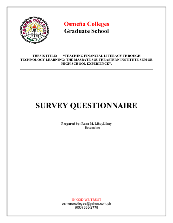 (DOC) SURVEY QUESTIONNAIRE