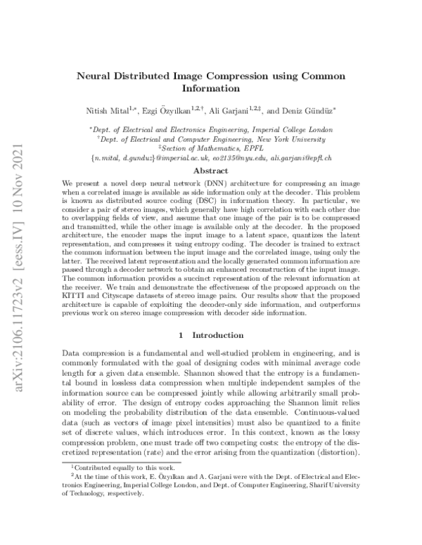 Pdf Neural Distributed Image Compression Using Common Information