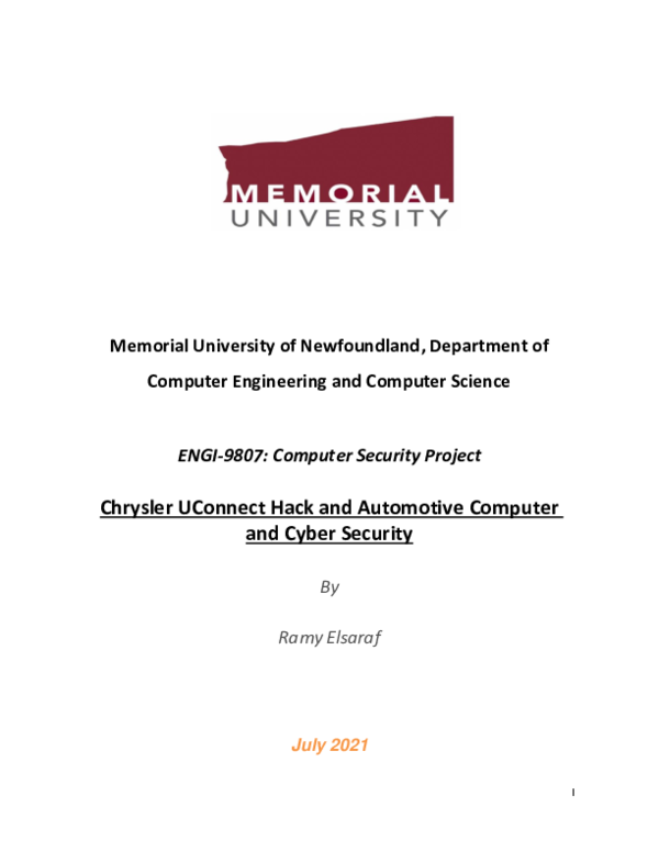 (PDF) Chrysler UConnect Hack and Automotive Computer and Cyber Security