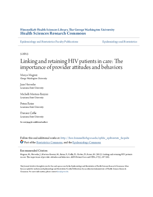 (PDF) Linking and Retaining HIV Patients in Care: The Importance of Provider Attitudes and Behaviors