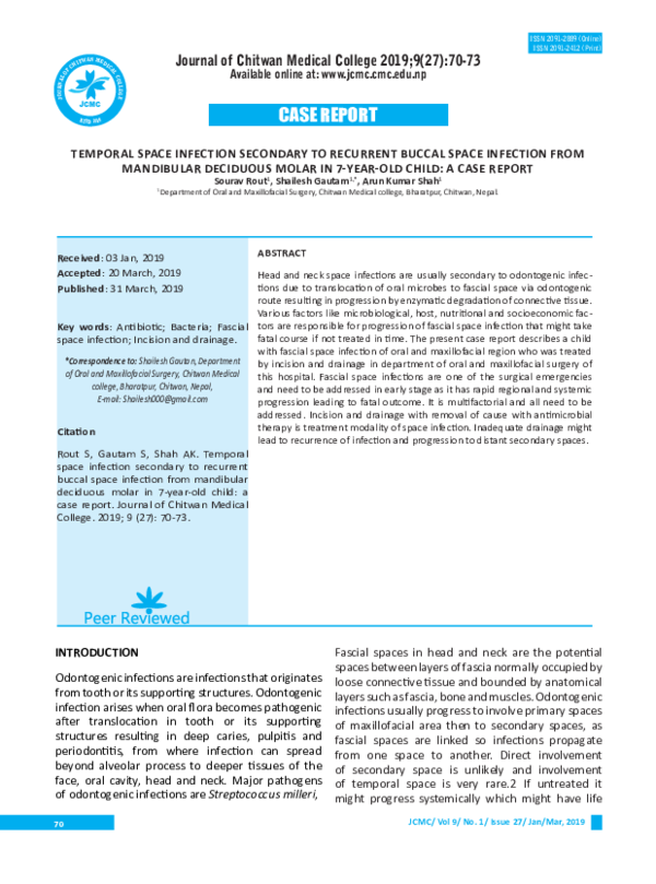 (PDF) Temporal space infection secondary to recurrent buccal space ...