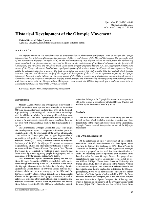 (PDF) Historical Development of the Olympic Movement