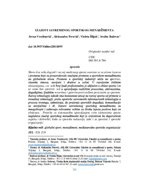 (PDF) Challenges of modern sport management