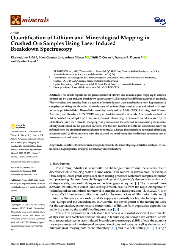 (PDF) Quantification of Lithium and Mineralogical Mapping in Crushed Ore Samples Using Laser ...