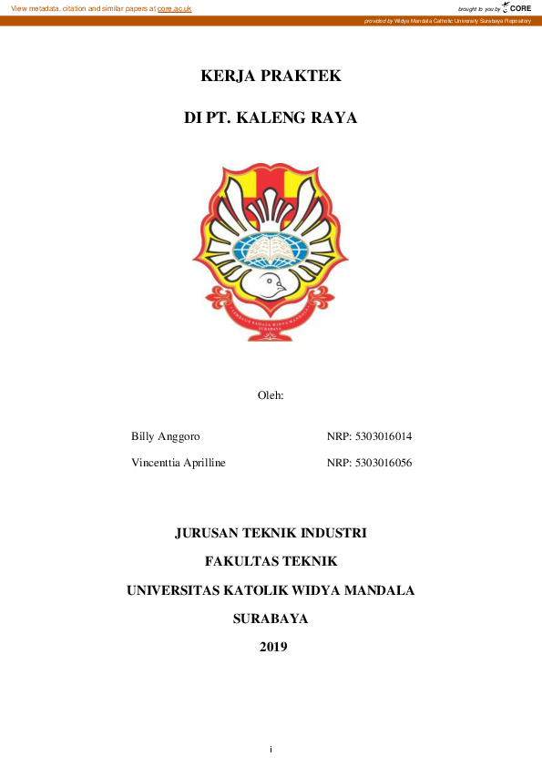(PDF) Laporan Kerja Praktek di PT. Kaleng Raya