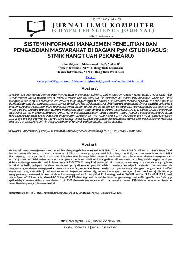 (PDF) Sistem Informasi Manajemen Penelitian Dan Pengabdian Masyarakat DI Bagian P3M (Studi Kasus ...