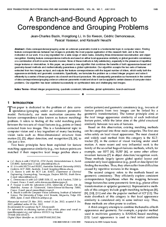 (PDF) A Branch-and-Bound Approach to Correspondence and Grouping Problems