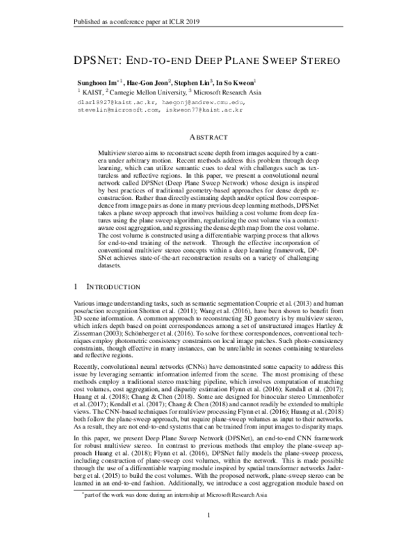 (PDF) DPSNet: End-to-end Deep Plane Sweep Stereo