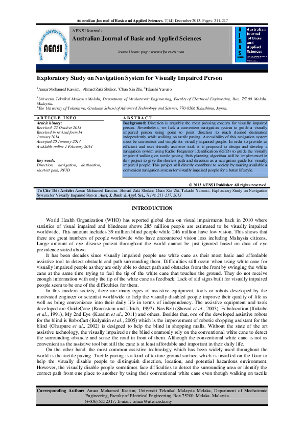 (PDF) Exploratory Study on Navigation System for Visually Impaired Person