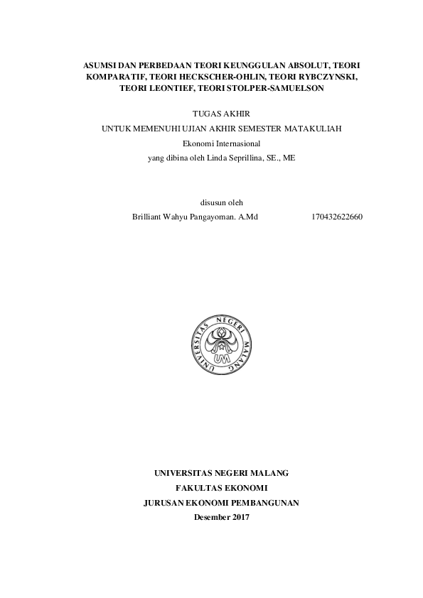 (PDF) ASUMSI DAN PERBEDAAN TEORI KEUNGGULAN ABSOLUT, TEORI KOMPARATIF, TEORI HECKSCHER-OHLIN ...