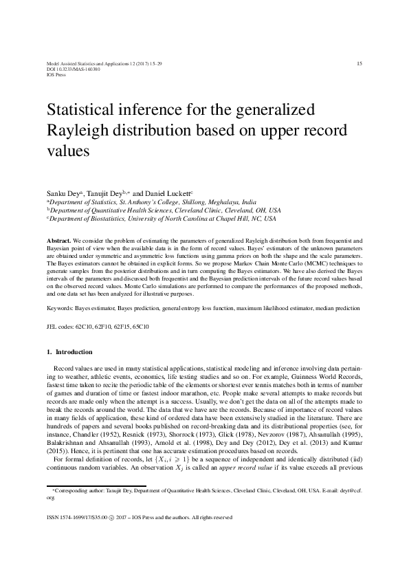 (PDF) Statistical inference for the generalized Rayleigh distribution ...