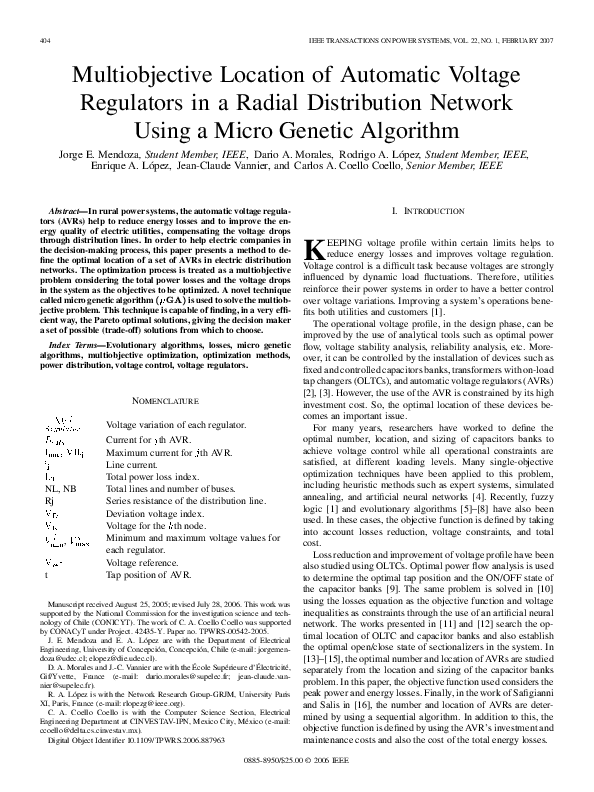 (PDF) Multiobjective Location of Automatic Voltage Regulators in a Radial Distribution Network ...
