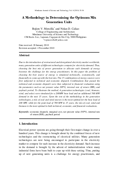 (PDF) A Methodology in Determining t he Optimum Mix Generation Units